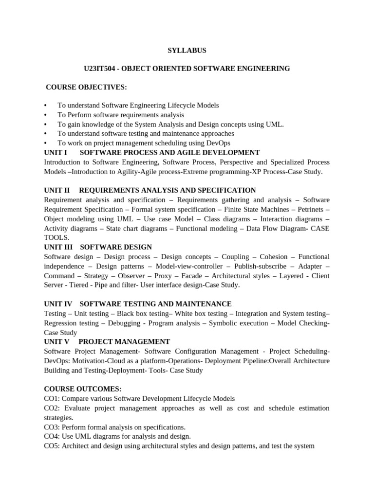Oose Syllabus | PDF | Use Case | Unified Modeling Language