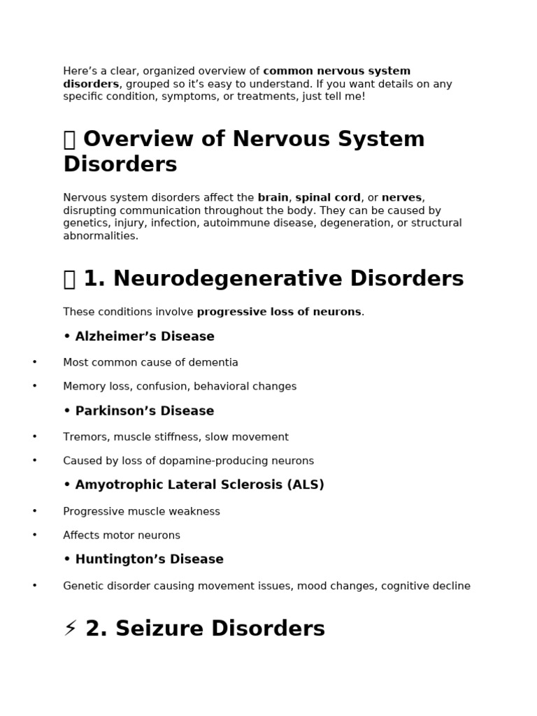 Overview of Nervous System Disorders | PDF | Headache | Nerve
