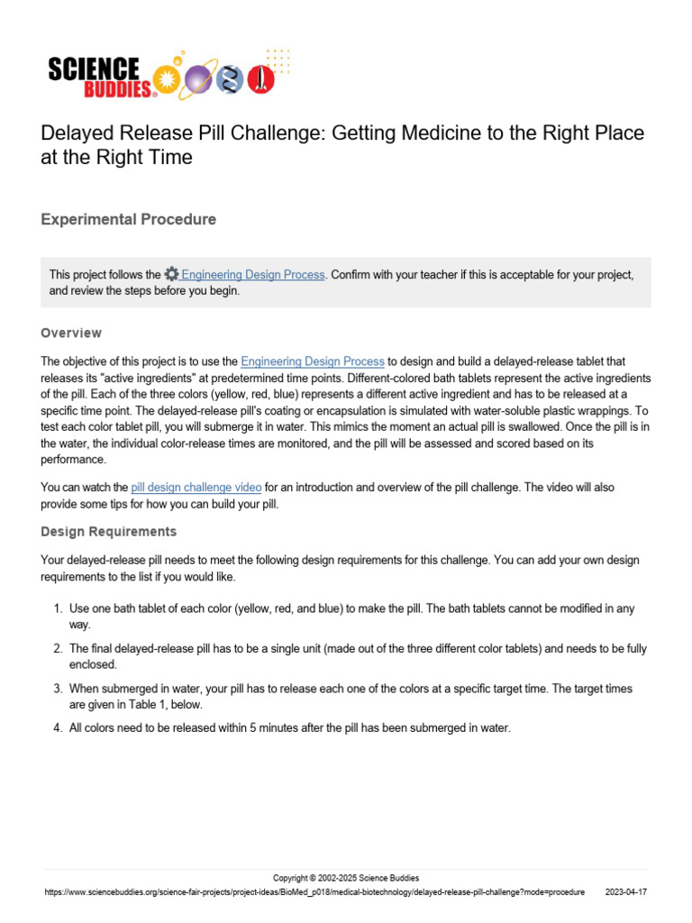 Delayed-Release Pill Design Challenge | PDF | Tablet (Pharmacy ...