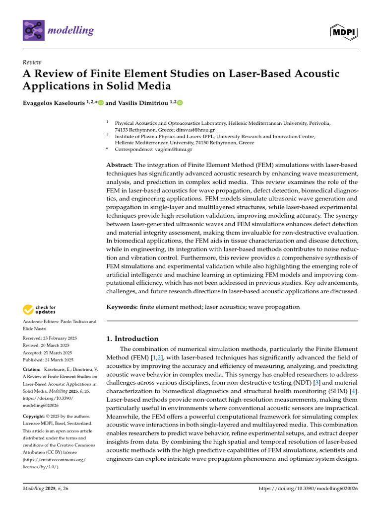 A Review of Finite Element Studies on Laser-Based Acoustic | PDF ...