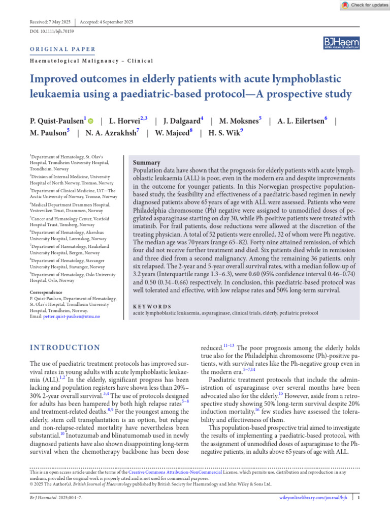 Br J Haematol - 2025 - Quist%E2%80%90Paulsen - Improved outcomes in ...