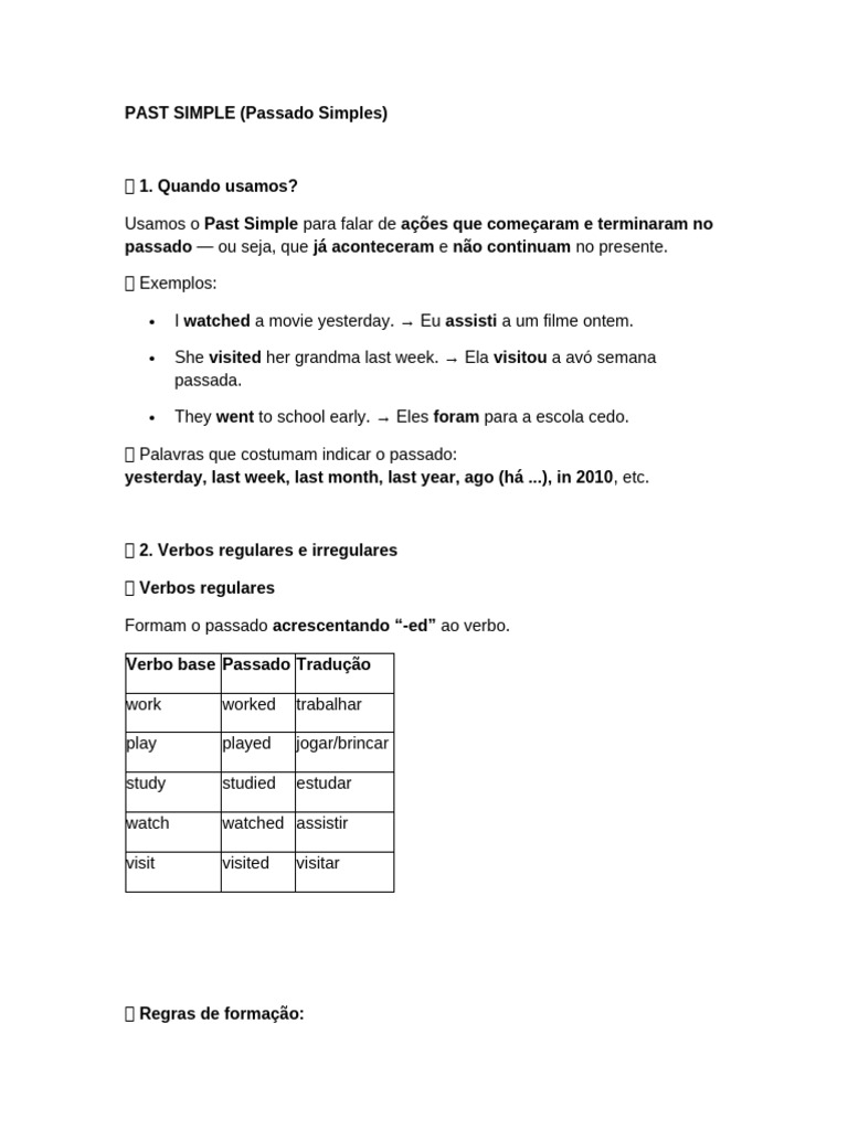 Past Simple: Uso e Estruturas Gramaticais | PDF