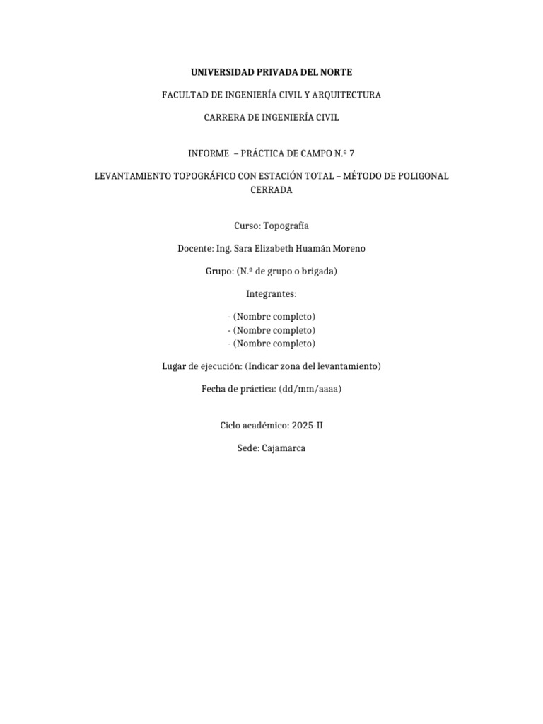 Modelo Informe Practica7 Poligonal Cerrada | PDF | Topografía