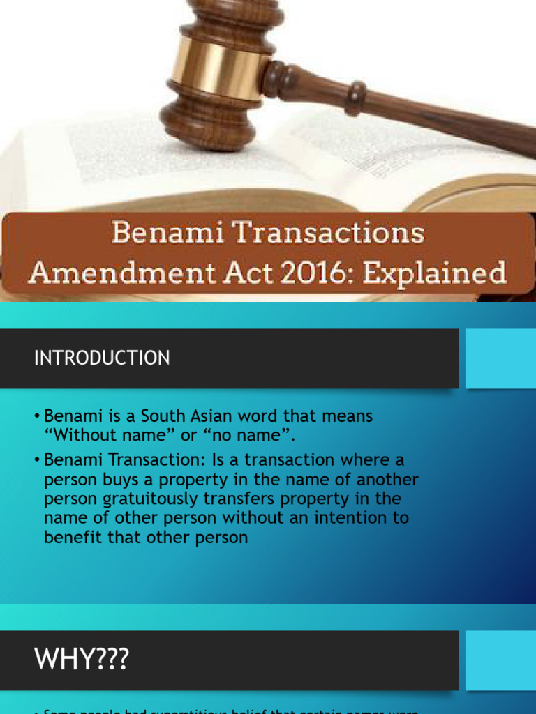 Understanding the Benami Transaction Act | PDF | Property | Indian ...