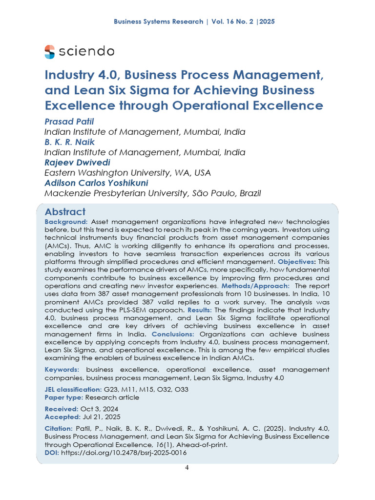 Industry 4.0, Business Process Management, and Lean Six Sigma For Achieving Business Excellence ...