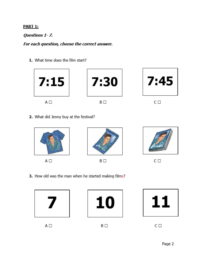 Pet - Practice Test 1 - Listening | PDF