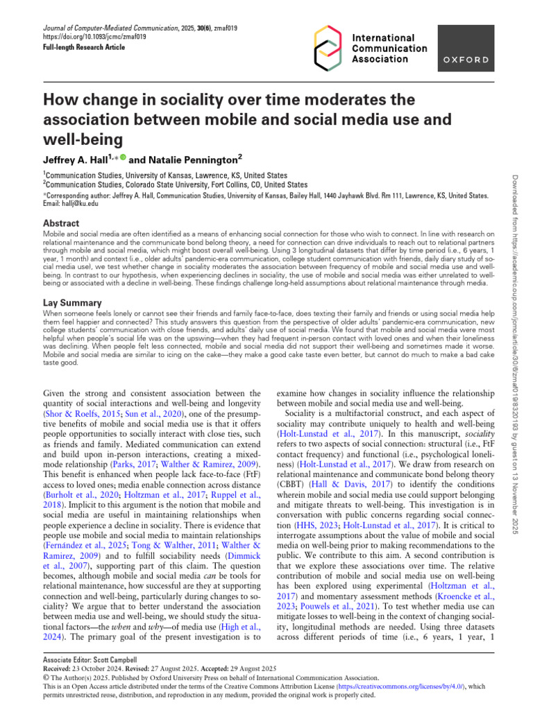 How Change in Sociality Over Time Moderates The | PDF | Well Being ...