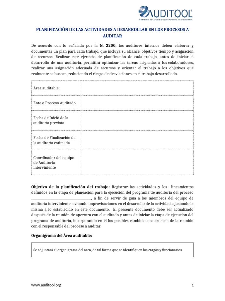 Planificacion de Las Actividades de Los Procesos A Auditar | PDF ...