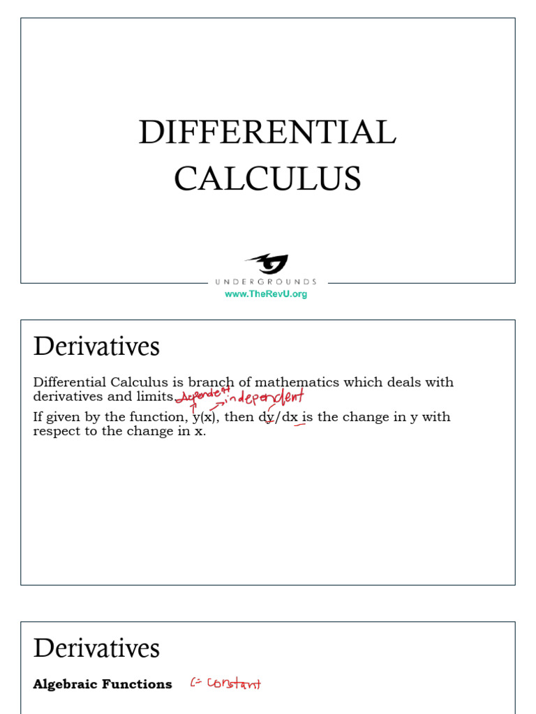 Differential Calculus: Derivatives Guide | PDF | Tangent | Area