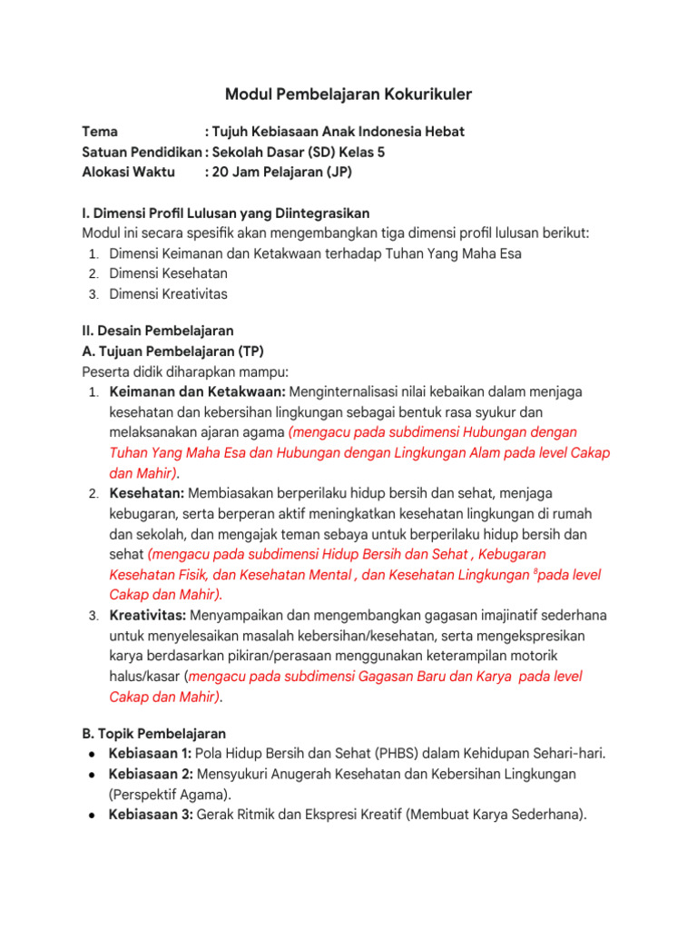 Modul Pembelajaran PHBS untuk SD Kelas 5 | PDF