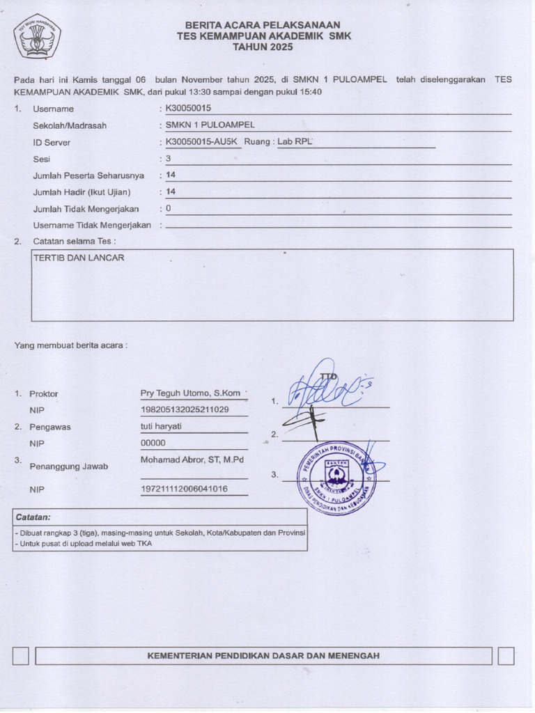 Berita Acara Tka | PDF