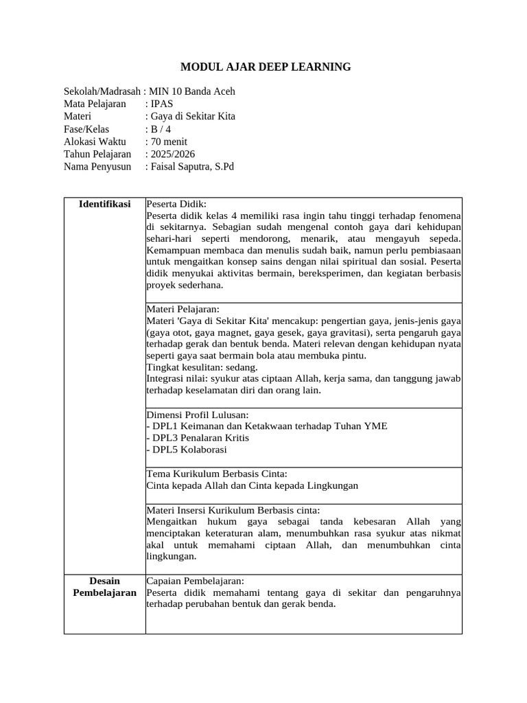Modul Ajar Deep Learning Mapel Ipas | PDF