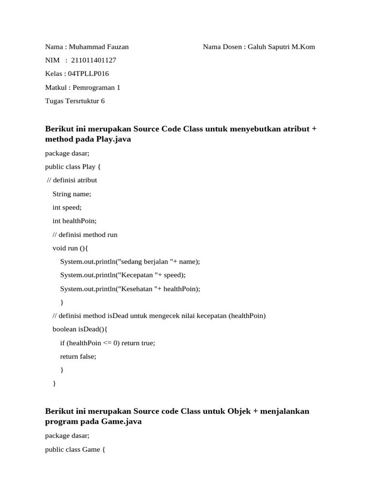 Tugas Terstruktur 6 Pemrograman 1 | PDF