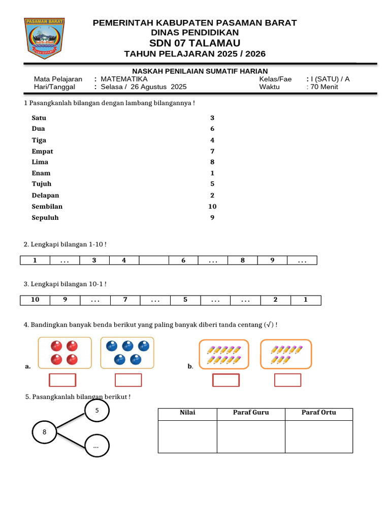 Soal Sumatif Pq Kelas i | PDF