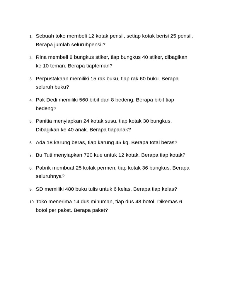 Soal Matematika Pembagian dan Perkalian | PDF