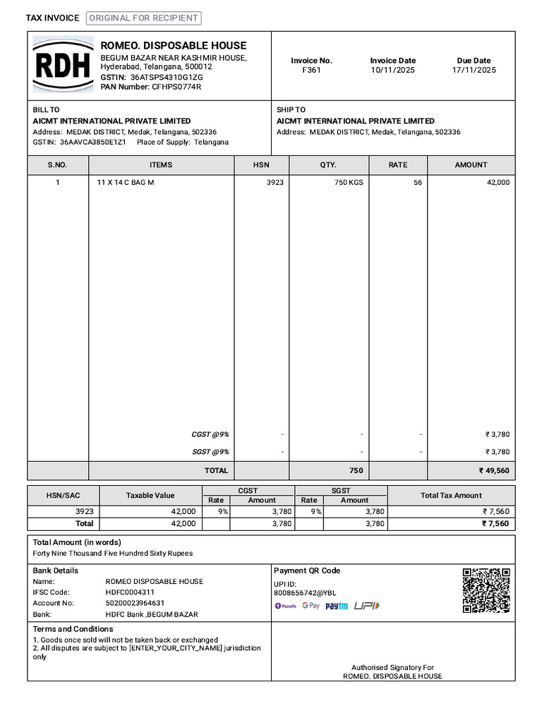 Aicmt International Private Limited Sales Invoice f361 | PDF | Public ...