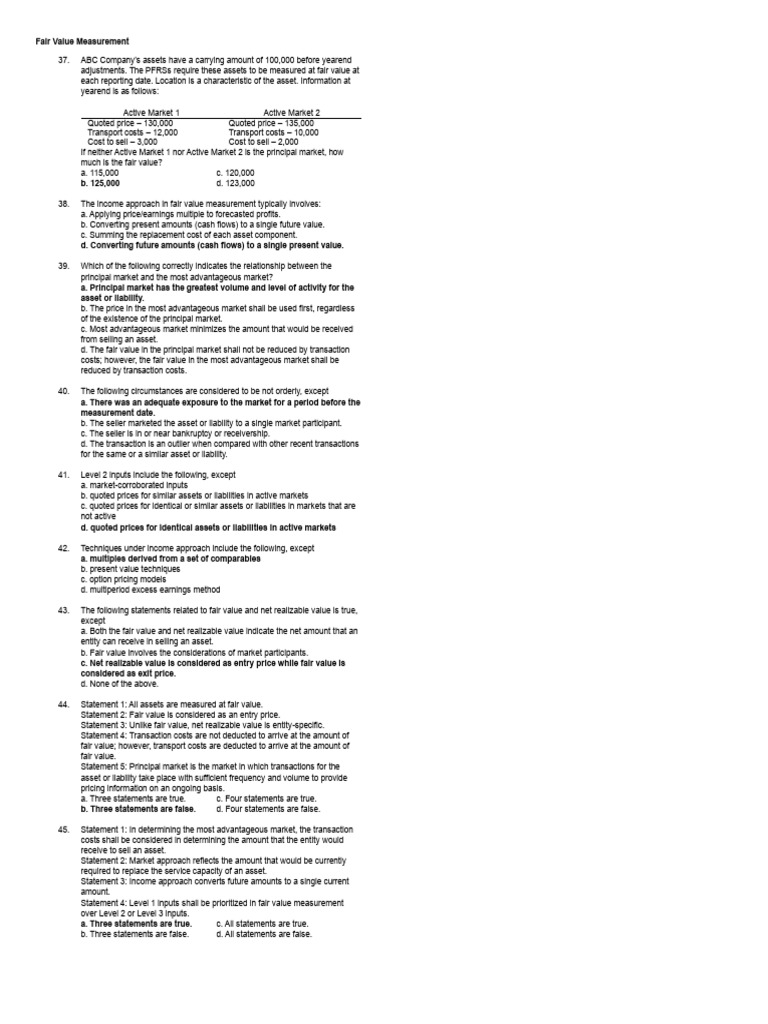 Fair Value Measurement Concepts Explained | PDF | Fair Value | Prices