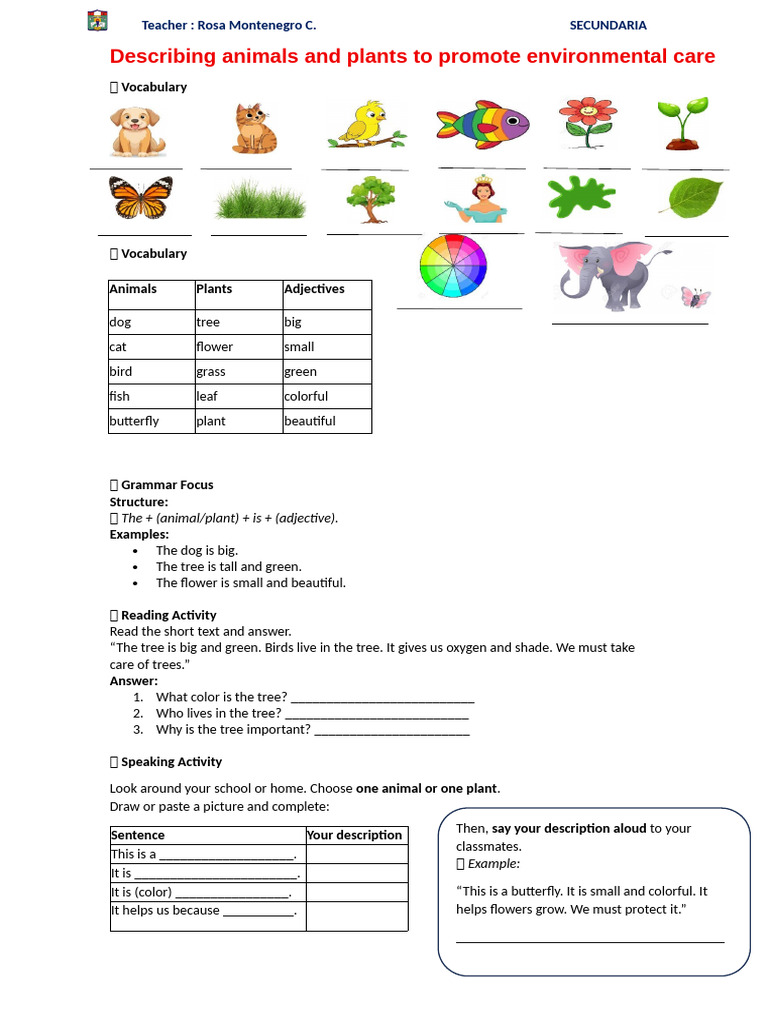 Ficha Present Simple - 2do - PLANT AND ANIMAL | PDF | Grammar | Syntax