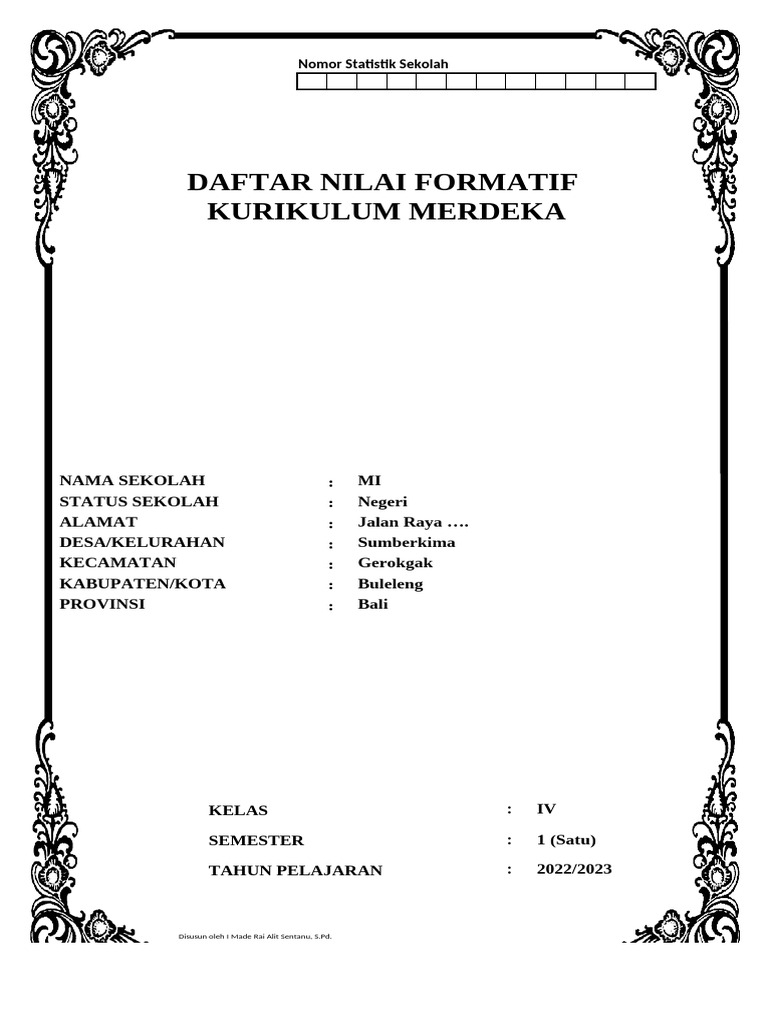 Daftar Nilai Formatif Kelas IV MI | PDF