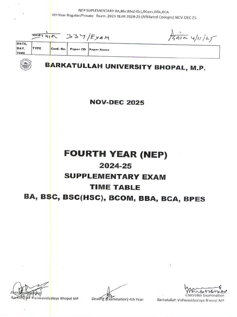 Fourth Year Nep Time Table | PDF