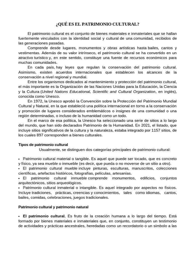 Qué Es El Patrimonio Cultural | PDF | Patrimonio cultural | Bienes (Ley)