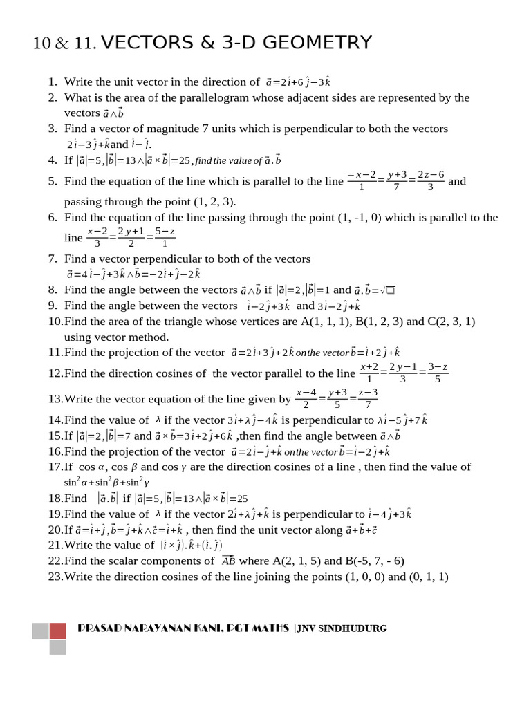 10.VECTORS & 3D GEOMETRY | PDF | Line (Geometry) | Euclidean Vector