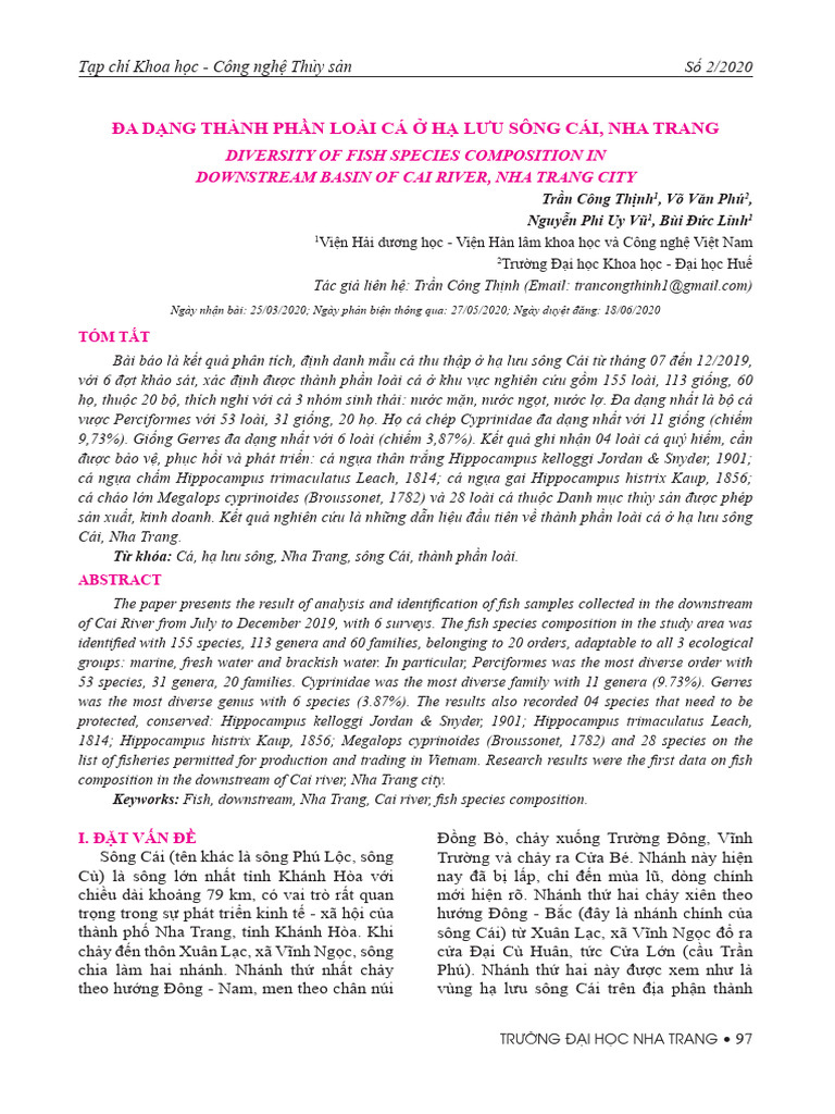 Da Dang Thanh Phan Loai Ca o Ha Luu Song Cai Nha Trang 4bhmp4zdol | PDF