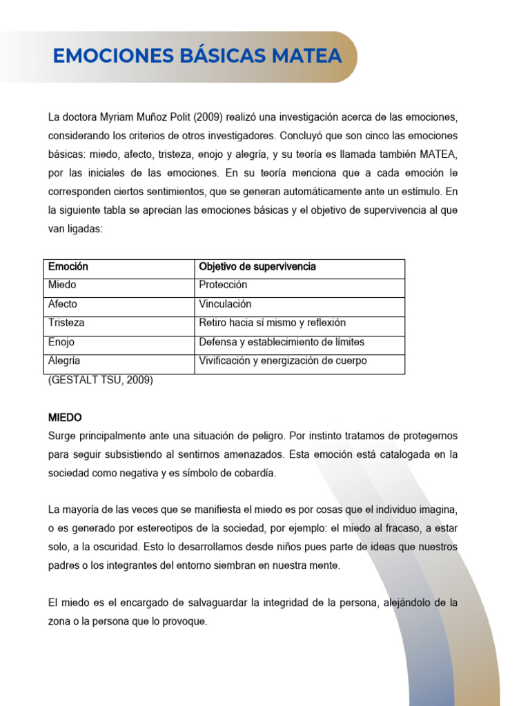 Emociones Básicas según MATEA: Análisis | PDF | Las emociones | Temor