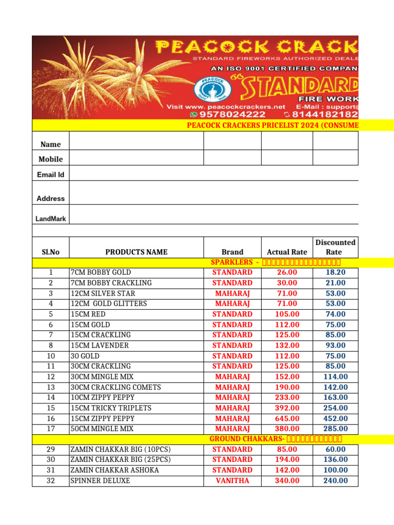 Peacock Crackers Price List 2024 | PDF