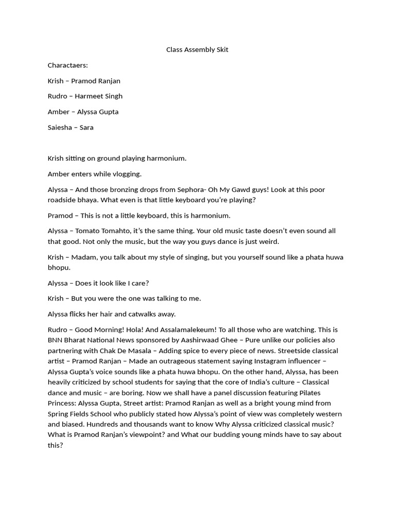 Class Assembly Skit Pdf