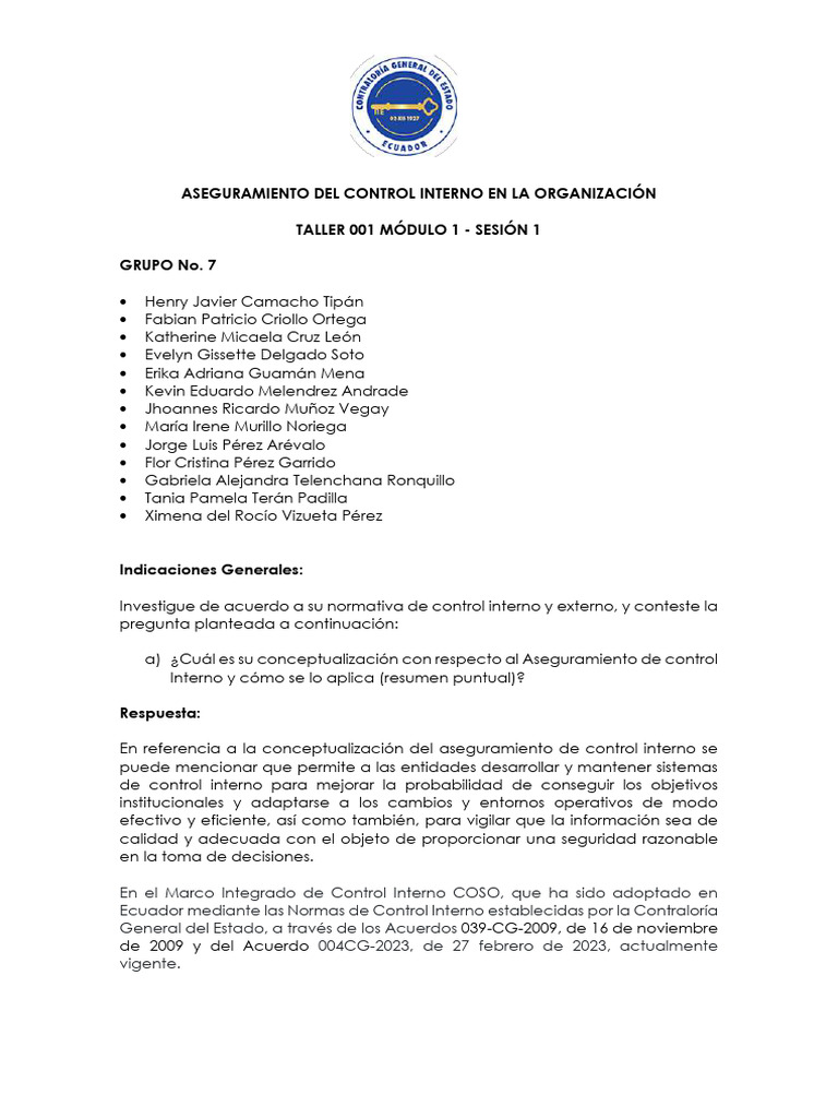 Taller 001 Módulo 1 - Sesión 1 Act | PDF | Responsabilidad | Auditoría