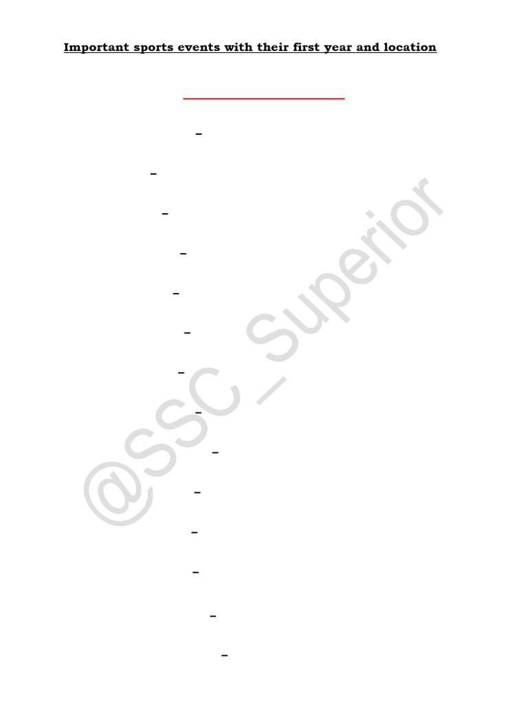 Important Sports Events With Their First Year and Location | PDF ...