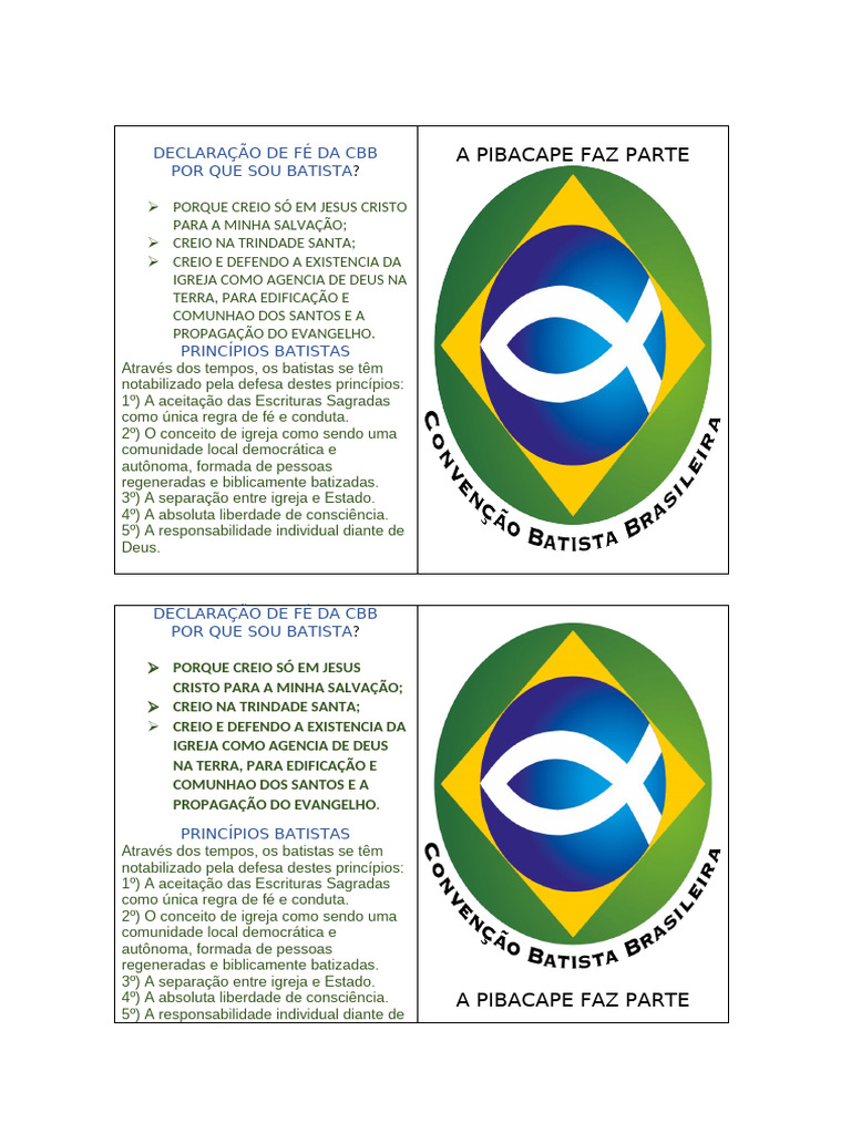 Princípios da Fé Batista e CBB | PDF