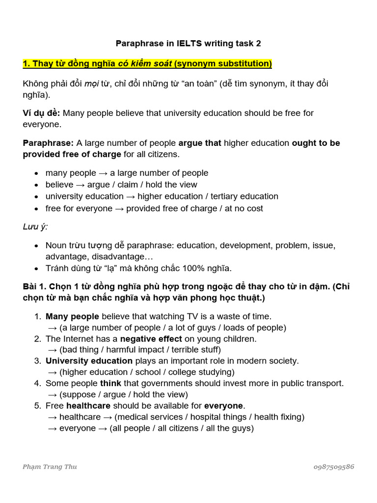 Paraphrase in IELTS Writing Task 2 | PDF