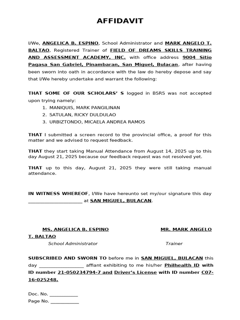 Affidavit - Log Not Accepted | PDF