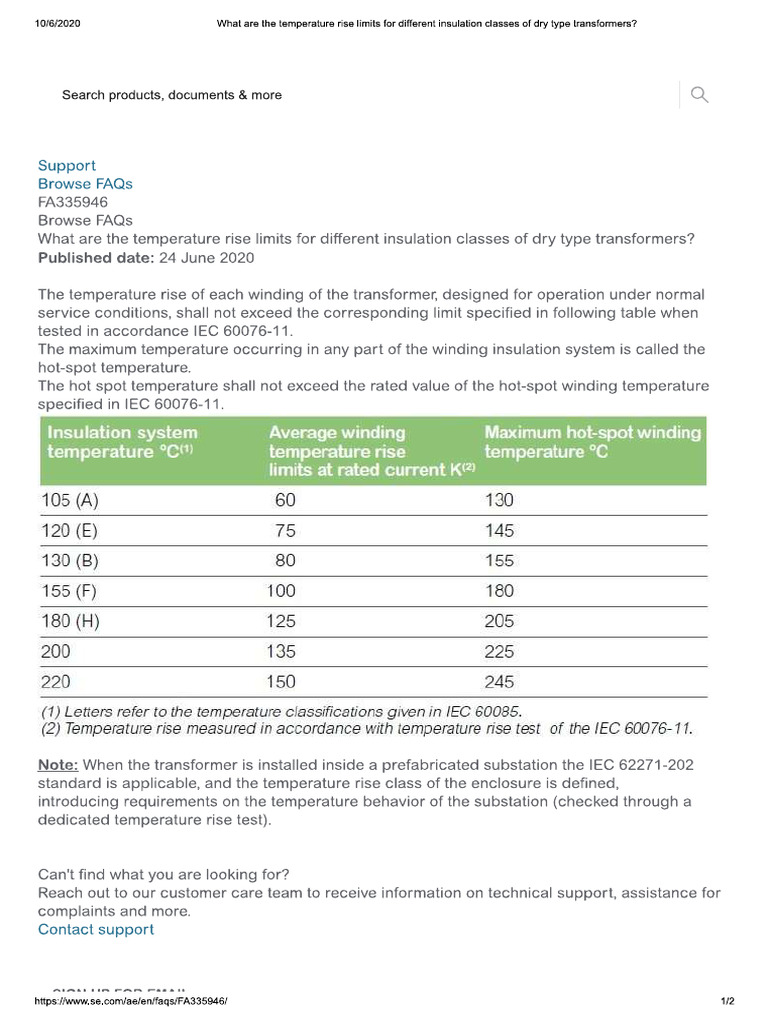 What Are The Temperature Rise Limits For Different Insulation Classes of Dry Type Transformers | PDF