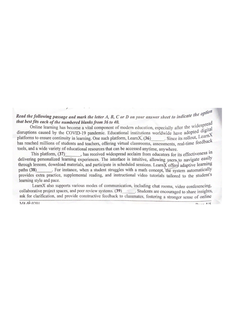 Read The Following Passage and Mark The Letter A, B, C or D On Your ...