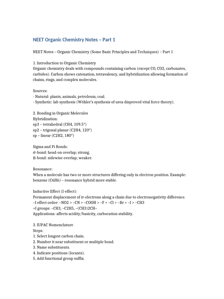 NEET Organic Chemistry Notes Part1 | PDF
