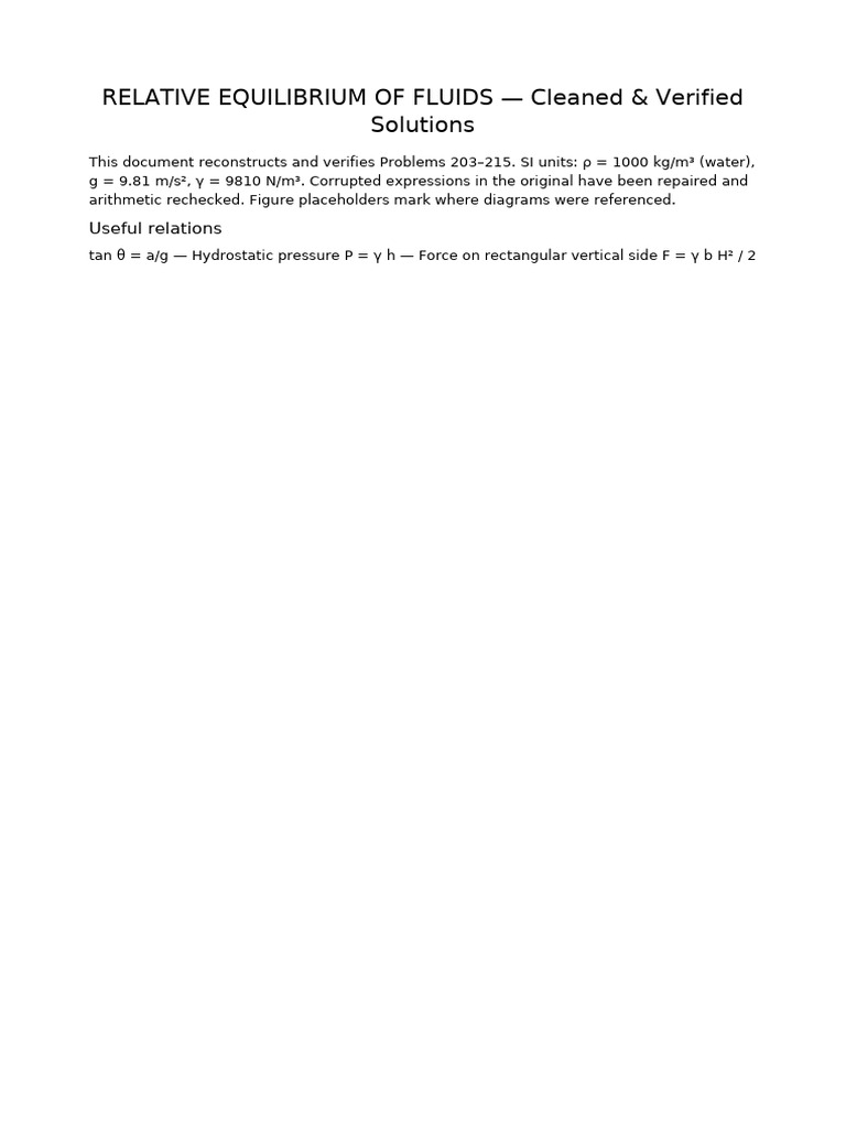 Fluid Equilibrium Problems Explained | PDF | Force | Pressure