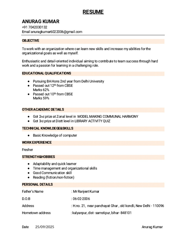 Anurag Kumar's Resume 2025 | PDF