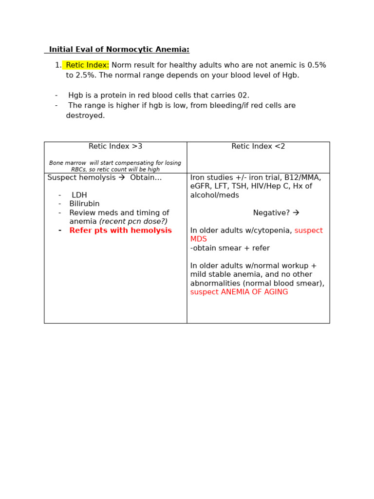 Initial Eval of Normocytic Anemia - Brief Final Exam | PDF