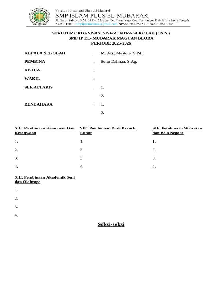 Struktur OSIS SMP IP El-Mubarak 2025-2026 | PDF
