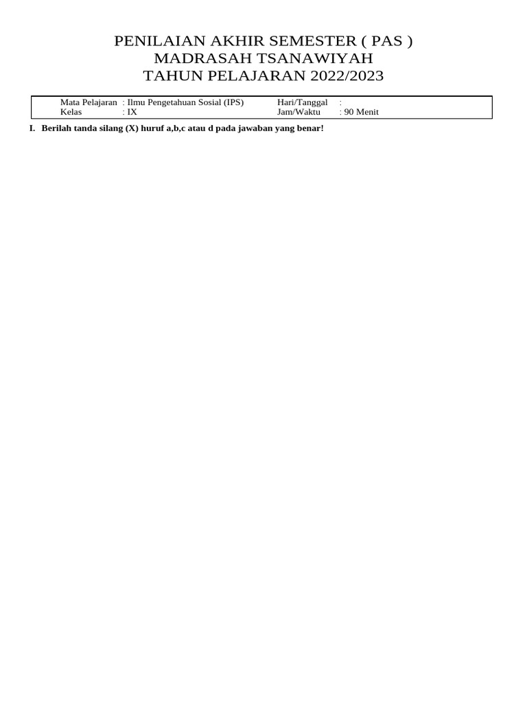 Master Soal Pas KKM'22-23 | PDF