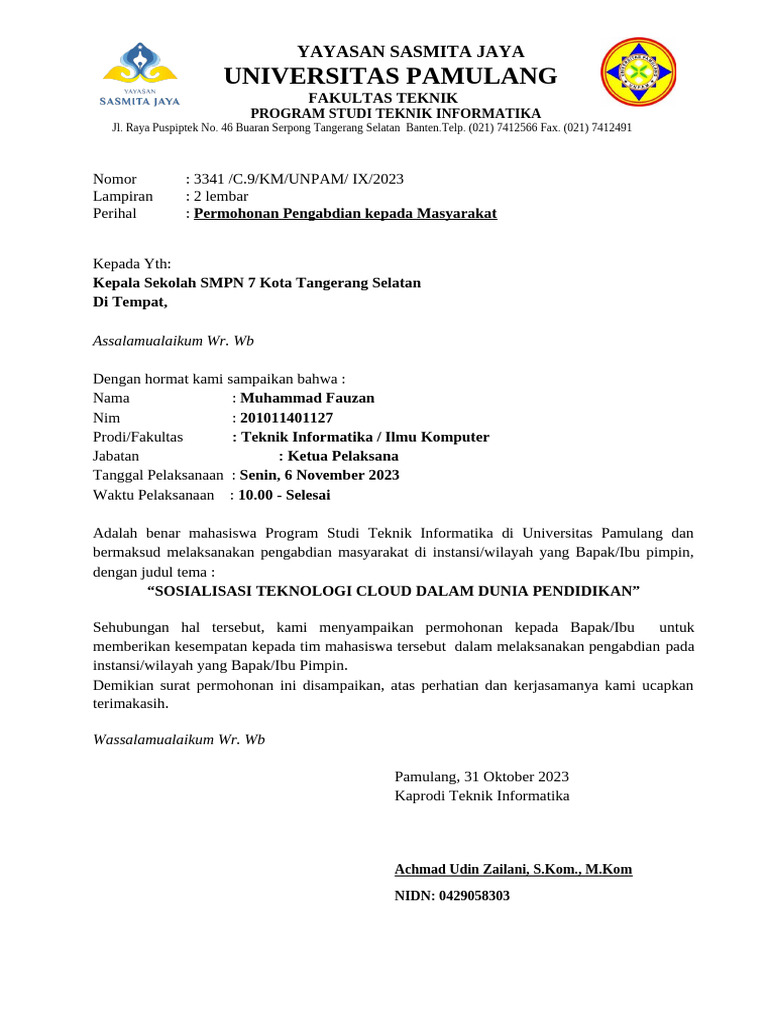 Surat Izin Pengabdian Kepada Masyarakat 2023 | PDF