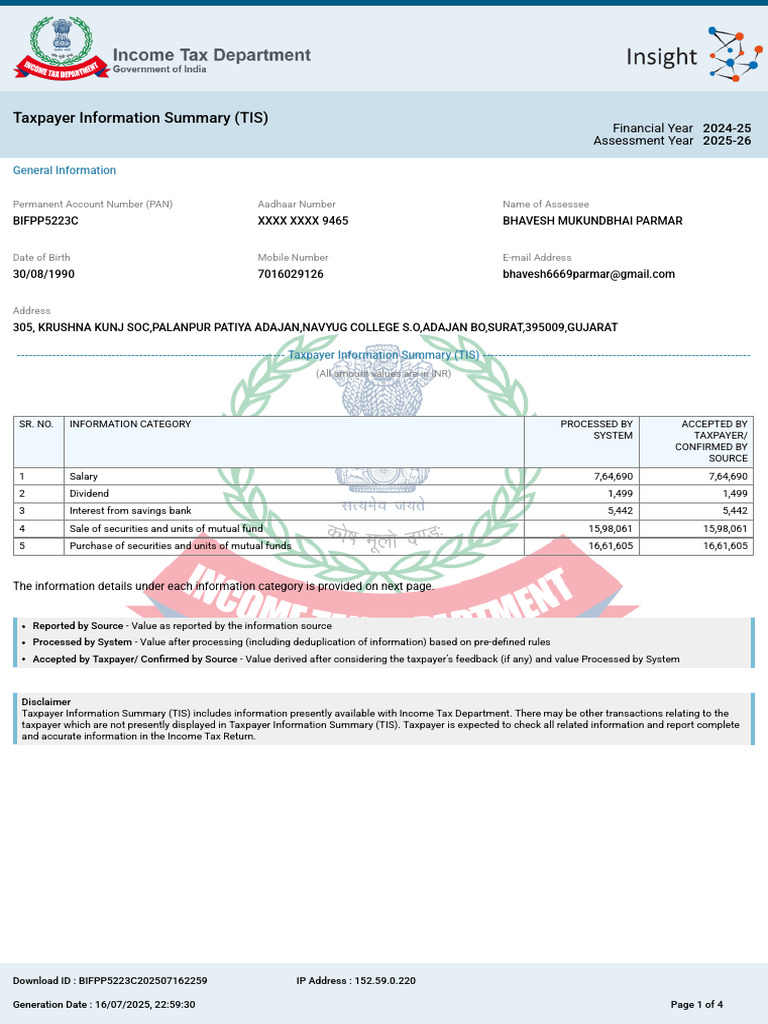 Taxpayer Information Summary 2025-26 | PDF | Dividend | Taxpayer