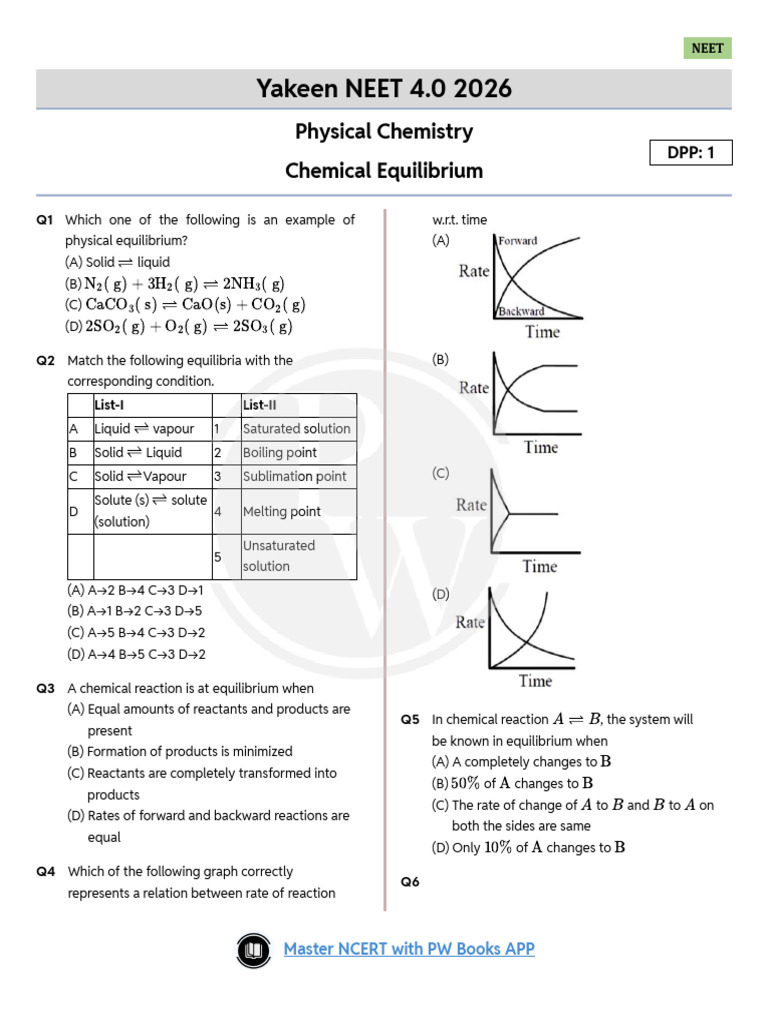 Equilibrium - DPP 01 | PDF | Chemical Equilibrium | Branches Of Thermodynamics
