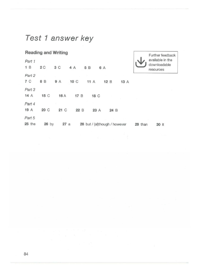 KET Test 1 R&W Answer Key | PDF