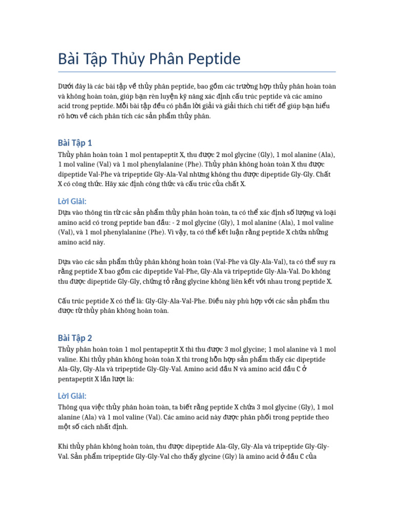 Thuy Phan Peptide Bai Tap Va Loi Giai | PDF