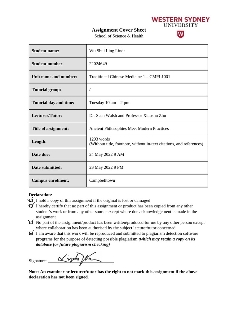 Essay Wu Shui Ling Linda 22024649 | PDF | Traditional Chinese Medicine ...
