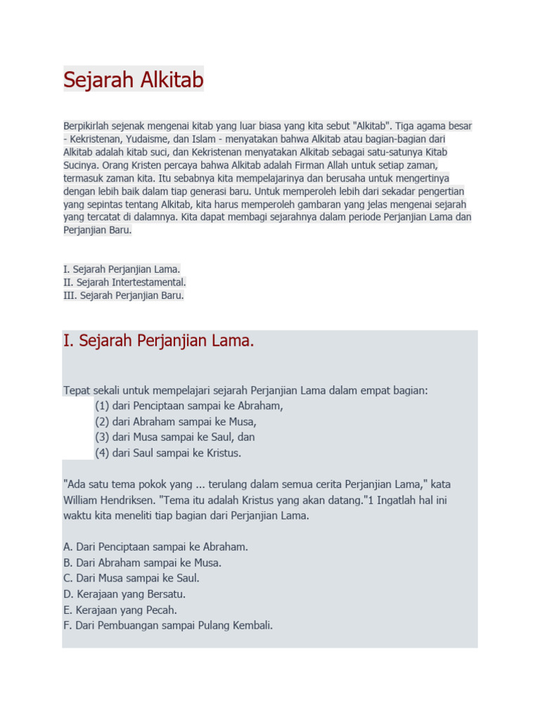 Sejarah Alkitab: Perjanjian Lama dan Baru | PDF